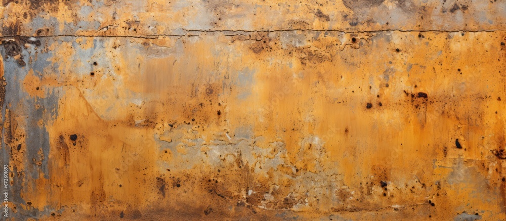 The aged zinc coated panel exhibits a rusty yellowish hue on its uneven ...