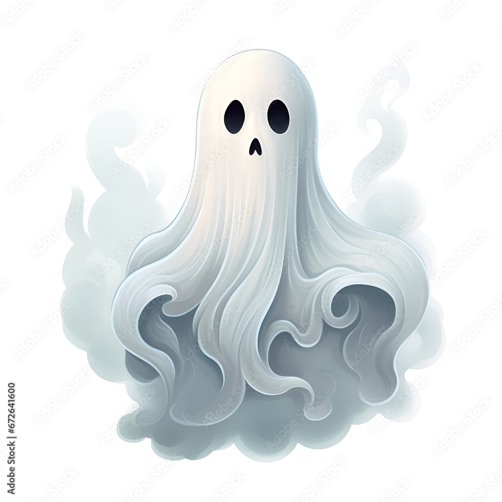 Cartoon Ghost Surrounded by Smoky Mist Stock Illustration | Adobe Stock