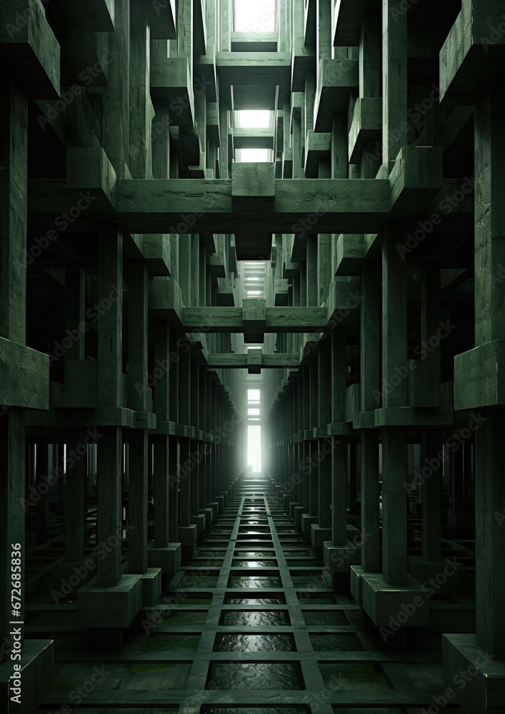 Stock-Illustration „Underground Corridor with massive columns, an empty ...