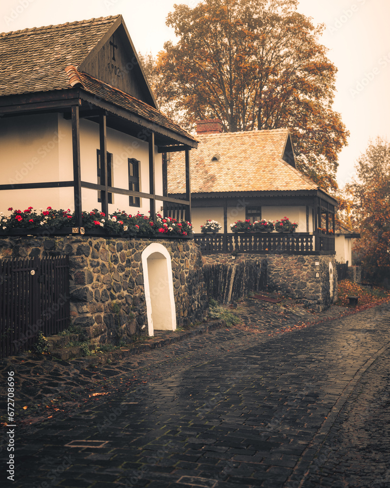 HOLLOKO, HUNGARY - 30 OCTOBER, 2022: Traditional stone houses in the ...