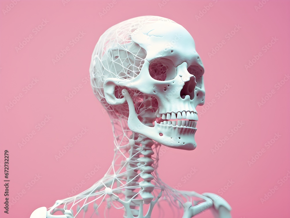 Half body of human skeleton anatomic model, realistic skull, smiling ...