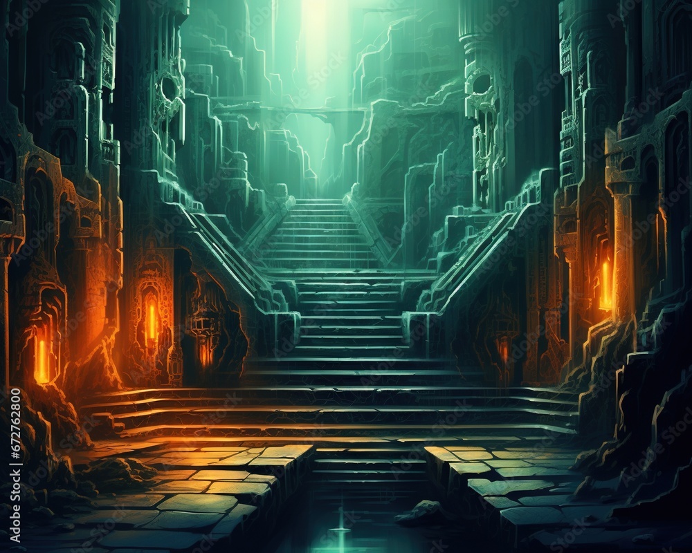Digital of a sinister underground temple in a fantasy setting. Stock ...