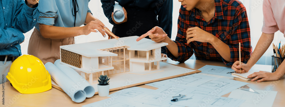Architect team analysis and brainstorming about house construction at ...