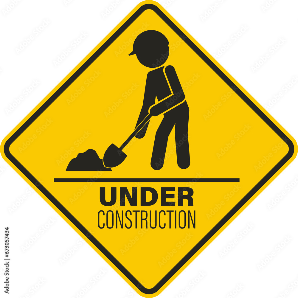 Printable yellow black rectangle safety triangle sign man shovel dirt ...