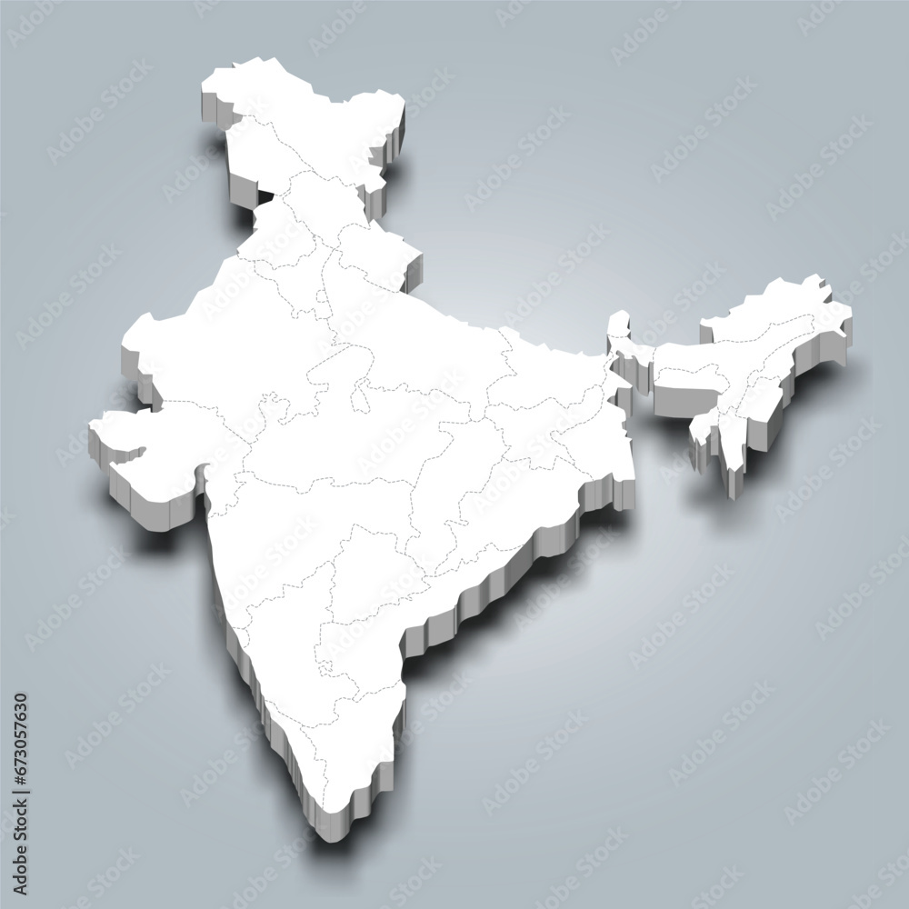 India 3d map with state borders and it’s capital Stock Vector | Adobe Stock