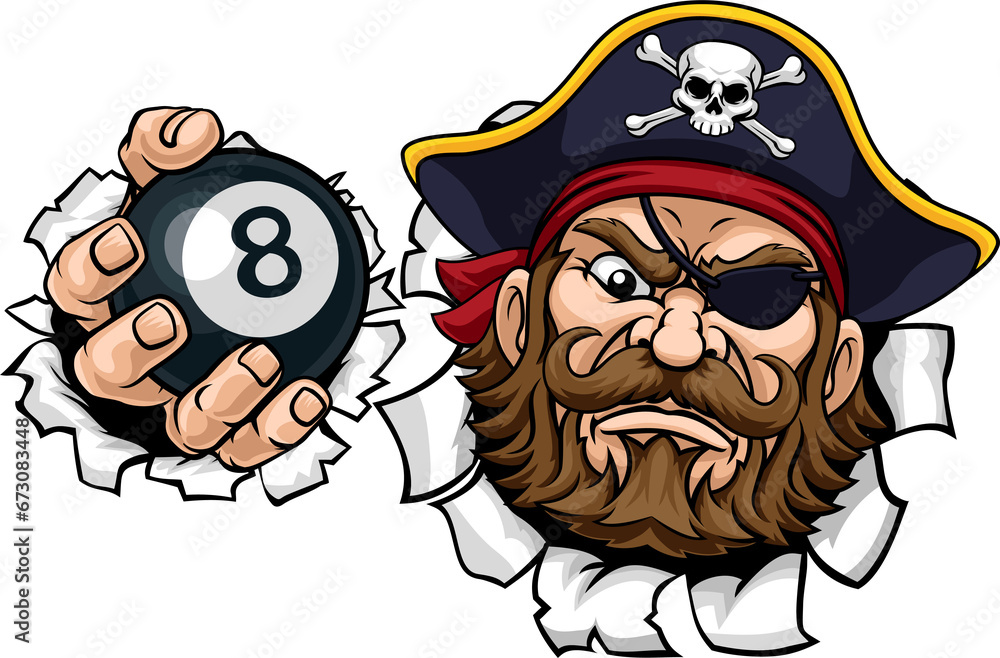 Pirate Angry Pool 8 Ball Billiards Mascot Cartoon Stock Illustration ...