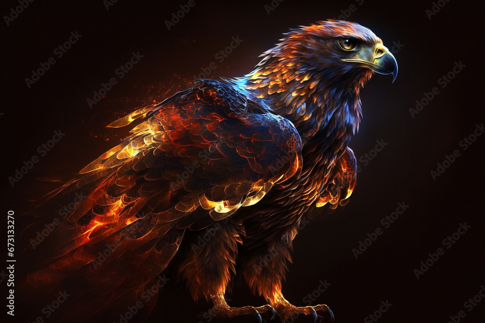 A captivating illustration of an eagle engulfed in translucent fire ...