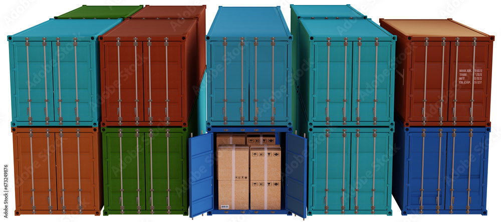 Shipping Containers 20 feet and 40 feet size. 3D Illustration with PNG ...