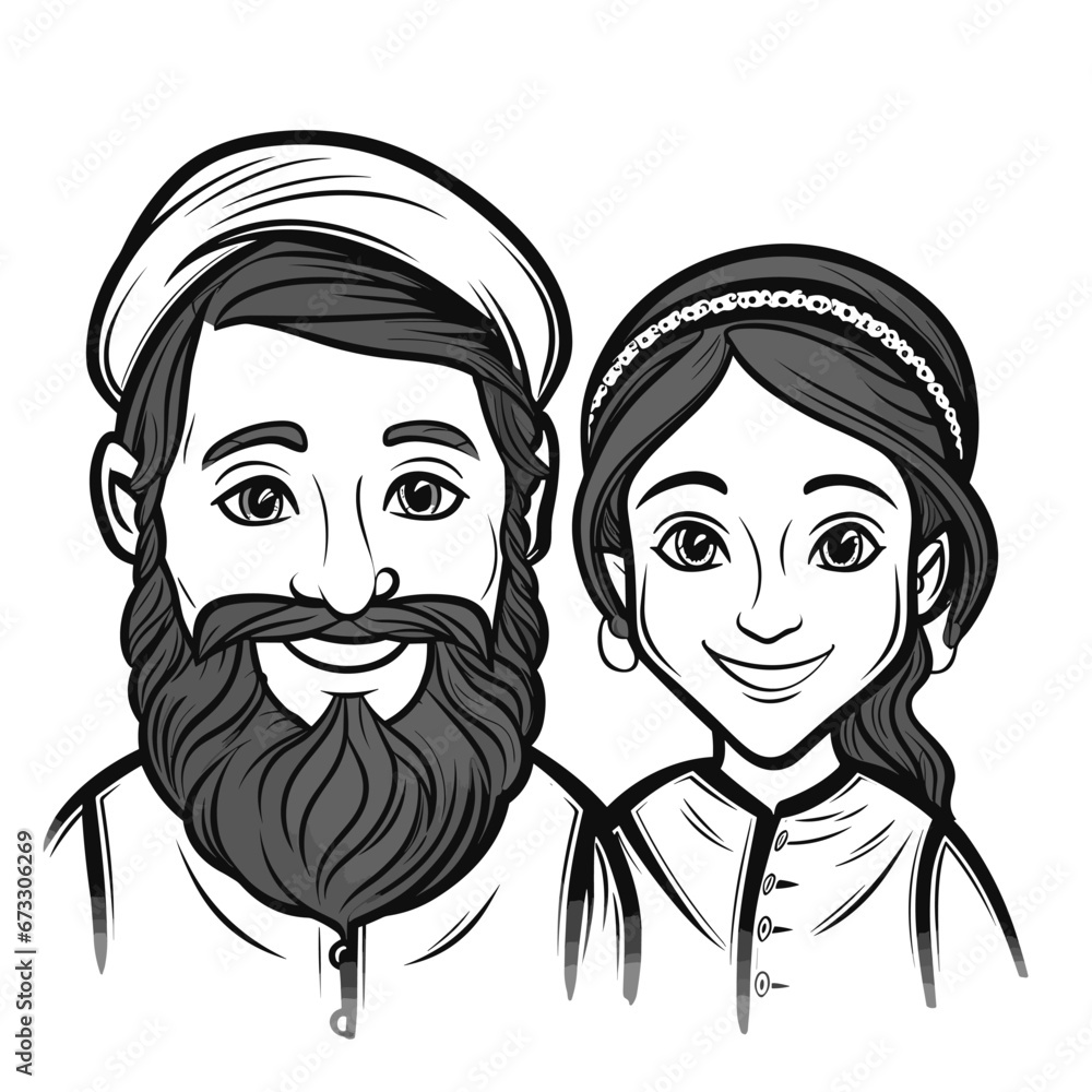 Jewish couple hand-drawn comic illustration. Jewish couple. Vector ...