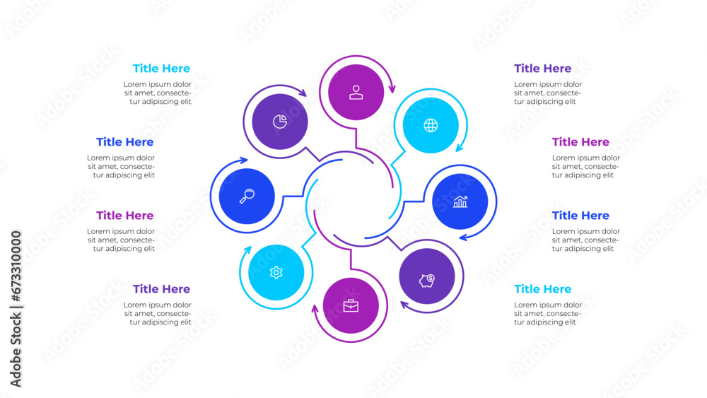 Outline cycle diagram with 8 options or steps. Slide for business ...