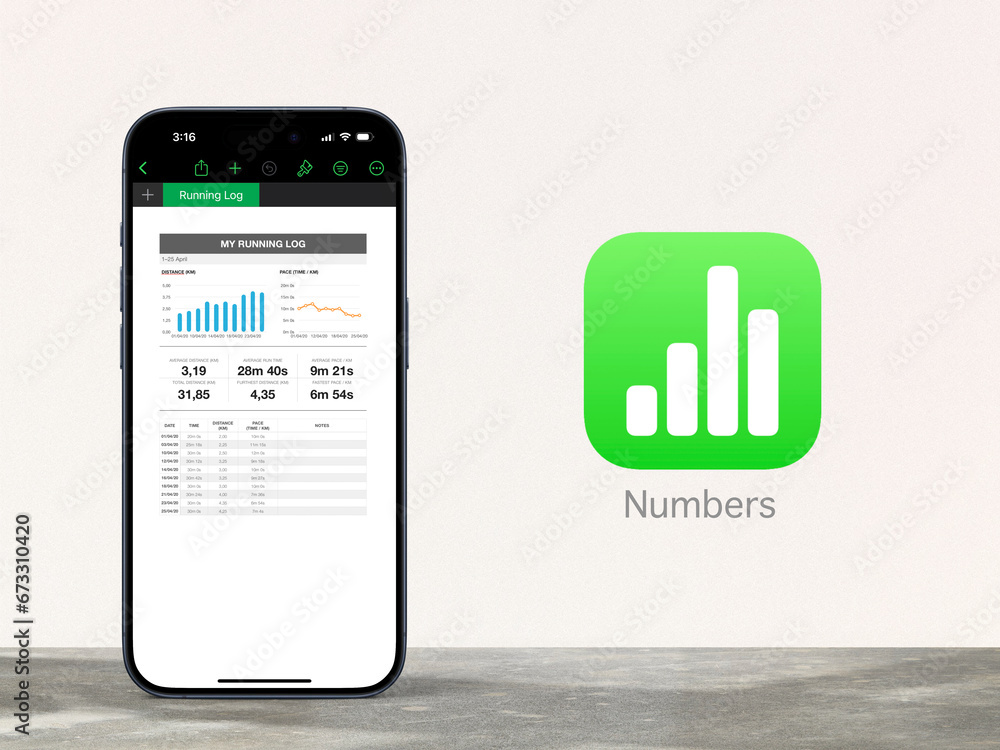 Numbers app is displayed on a modern smartphone, next to it is the logo ...