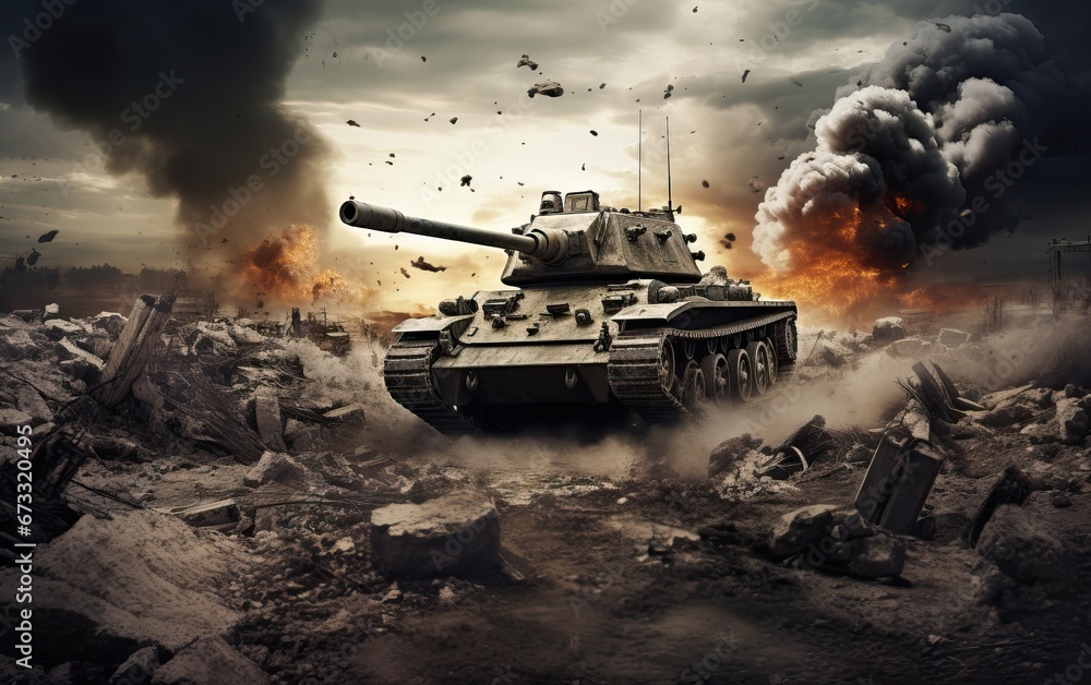 Battlefield actions, different military warships gunfire. Fighter jets ...