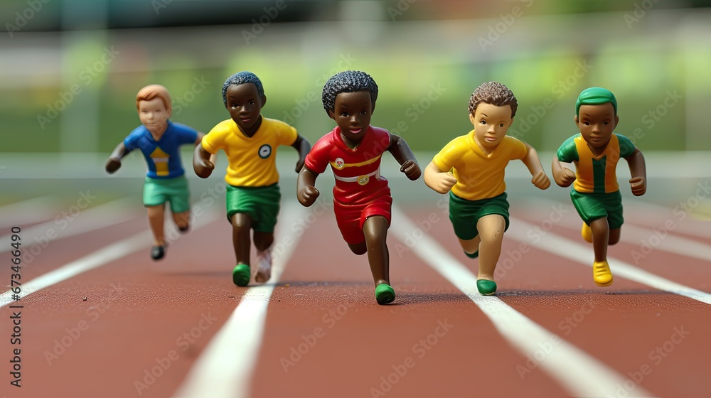 Стокова ілюстрація Miniature figures of athletes in sports uniforms ...