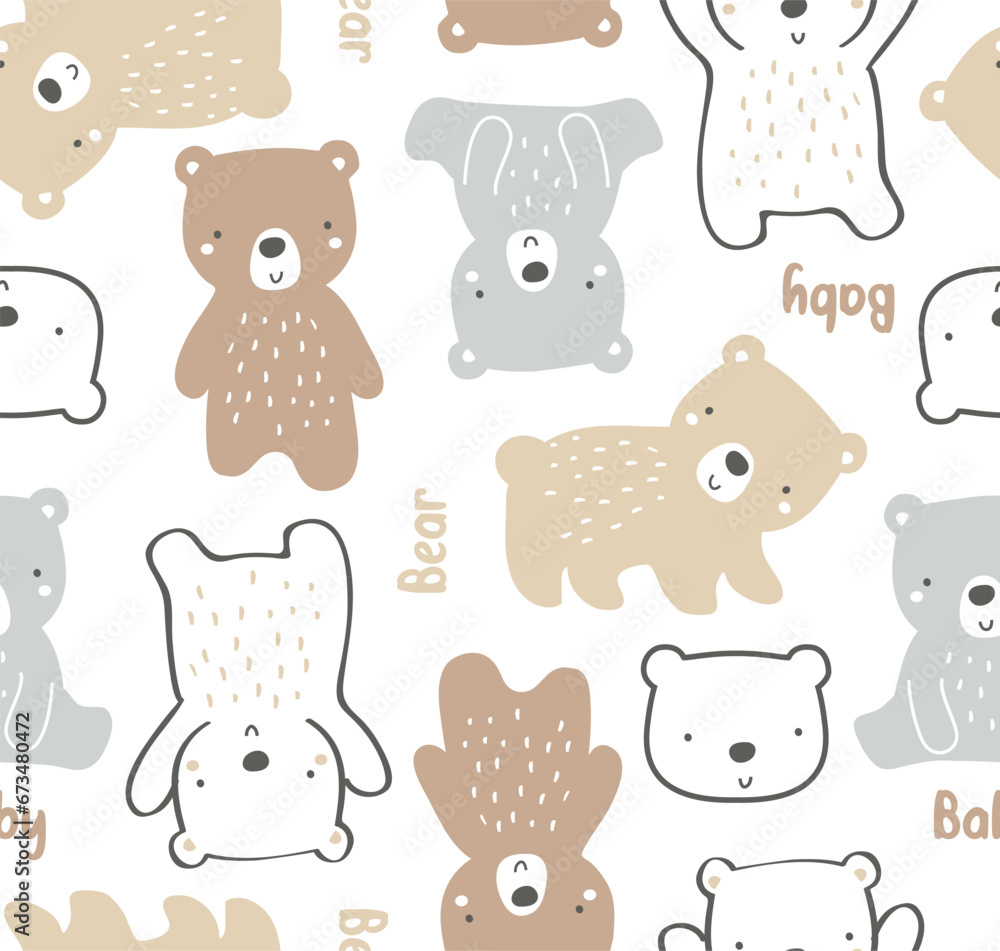 Seamless pattern with bear, Bear family, forest friends, Bear repeat ...