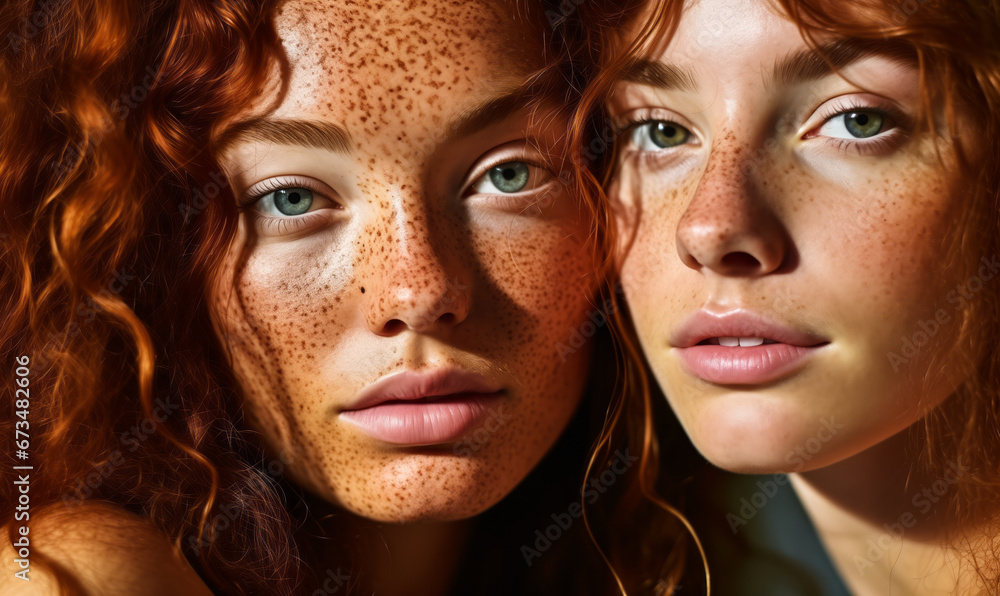 Faces of Confidence: Two Young Women with Freckles in Portrait Stock ...