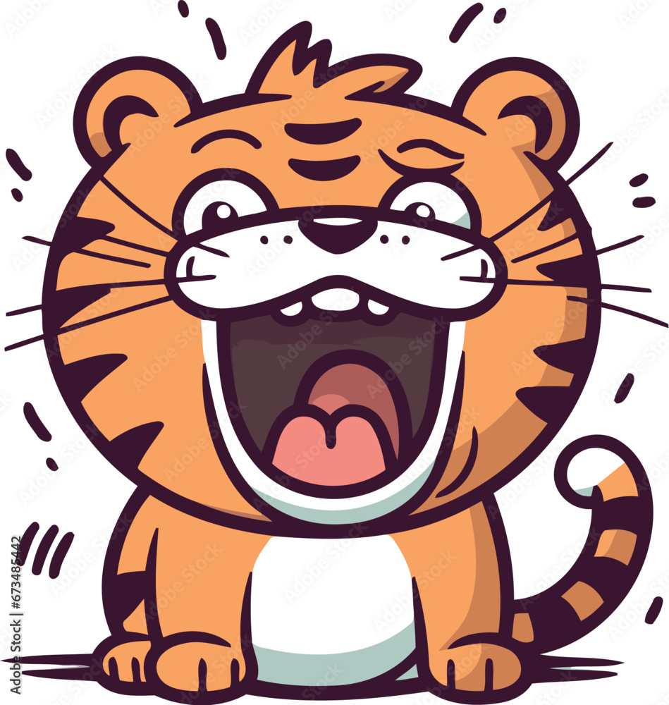 Funny cartoon tiger. Vector illustration isolated on a white background ...