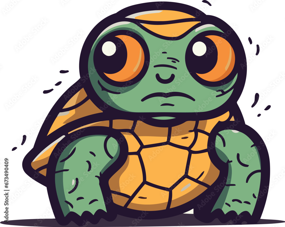 Turtle vector illustration. Cute cartoon turtle with angry face. Stock ...