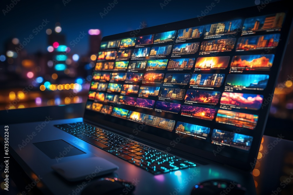 Global Nighttime City Surveillance. Multitude of Monitors Displaying ...