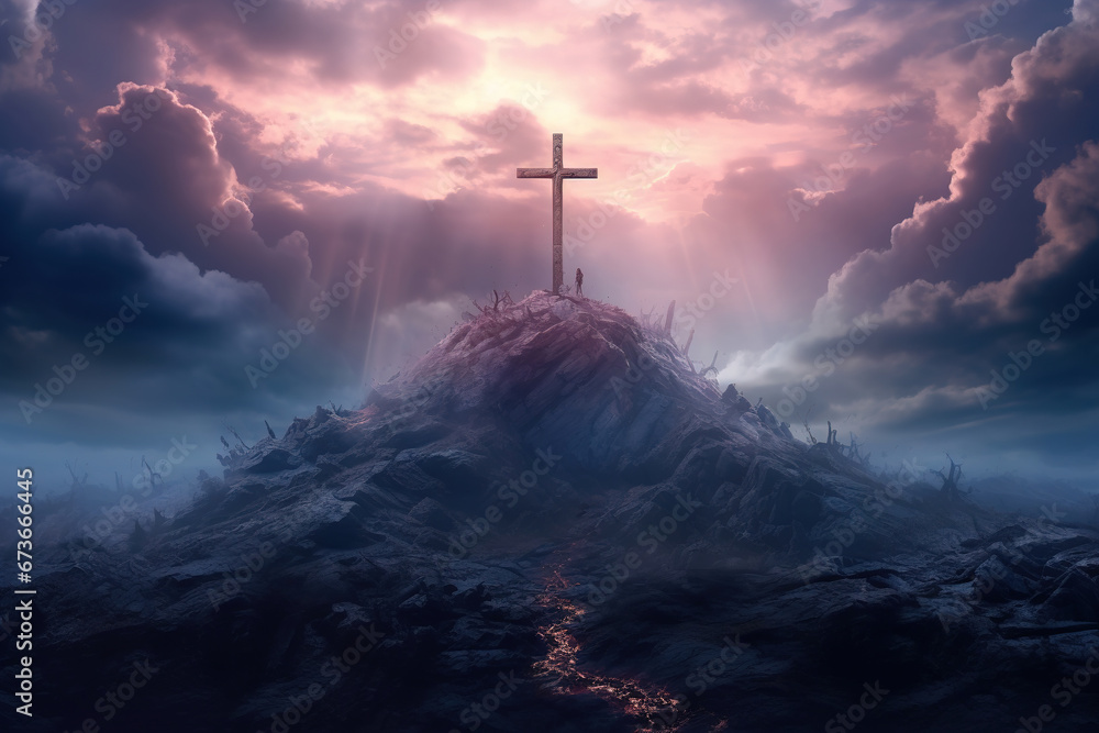 Holy cross symbolizing the death and resurrection of Jesus Christ with ...