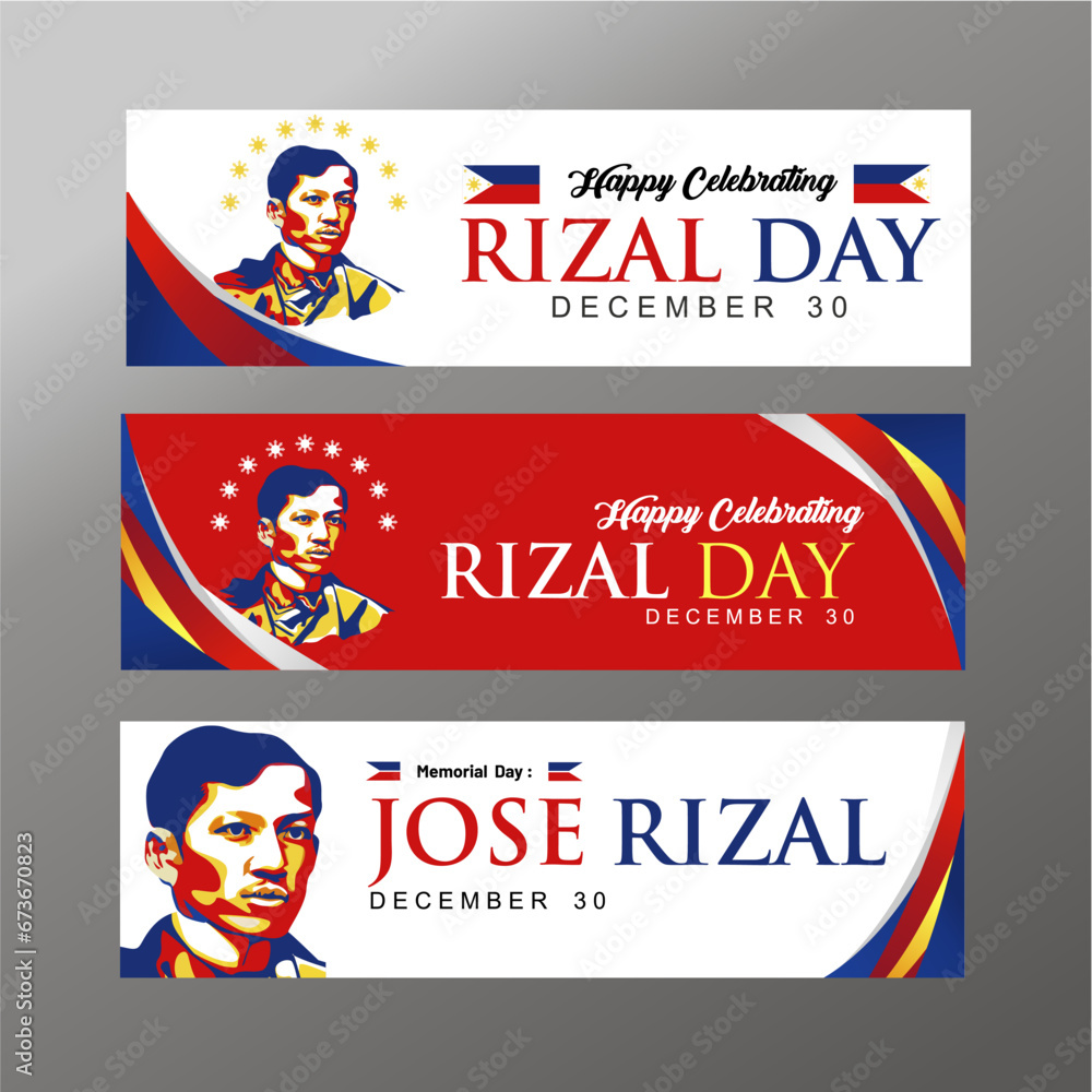 Rizal Day Horizontal Banner Set with Face Silhouette Combined with ...