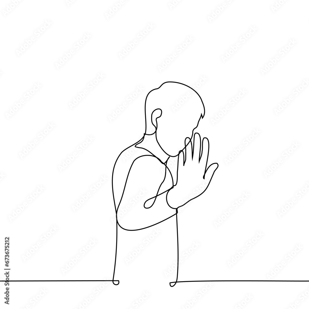 man leaves waving hand - one line art vector. concept saying goodbye ...