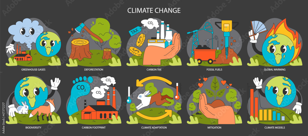 Climate change night or dark mode set. Planet temperature rising and ...
