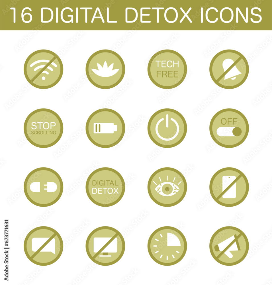 Digital detox icons set. Mindfulness, reducing screen time, and ...