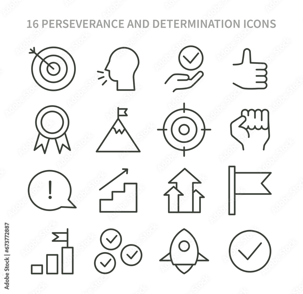 Perseverance and Determination icon set. A collection of symbols ...