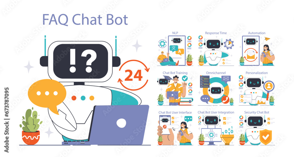 Chat Bot Universe set. Dive into AI-driven support: NLP engines, and personalization. Engage ...