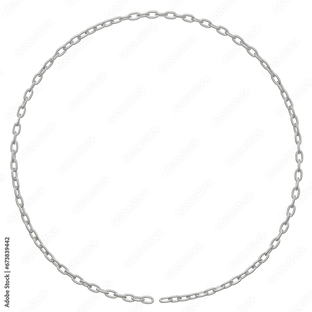Metal chains artfully form a circular frame in 3D render. The design is ...