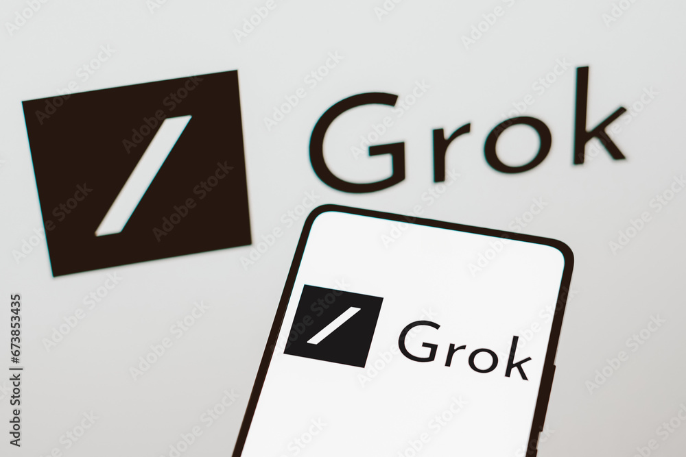 November 6, 2023, Brazil. In this photo illustration, the Grok logo is ...