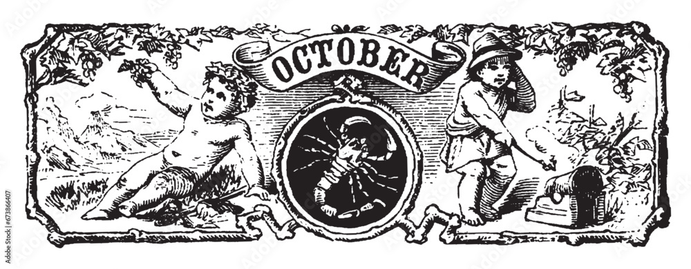 Engraving Old Style. Medieval Drawing of Months. Zodiac Signs ...