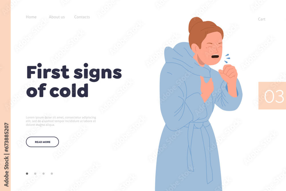 First signs of cold medical symptom description landing page design ...