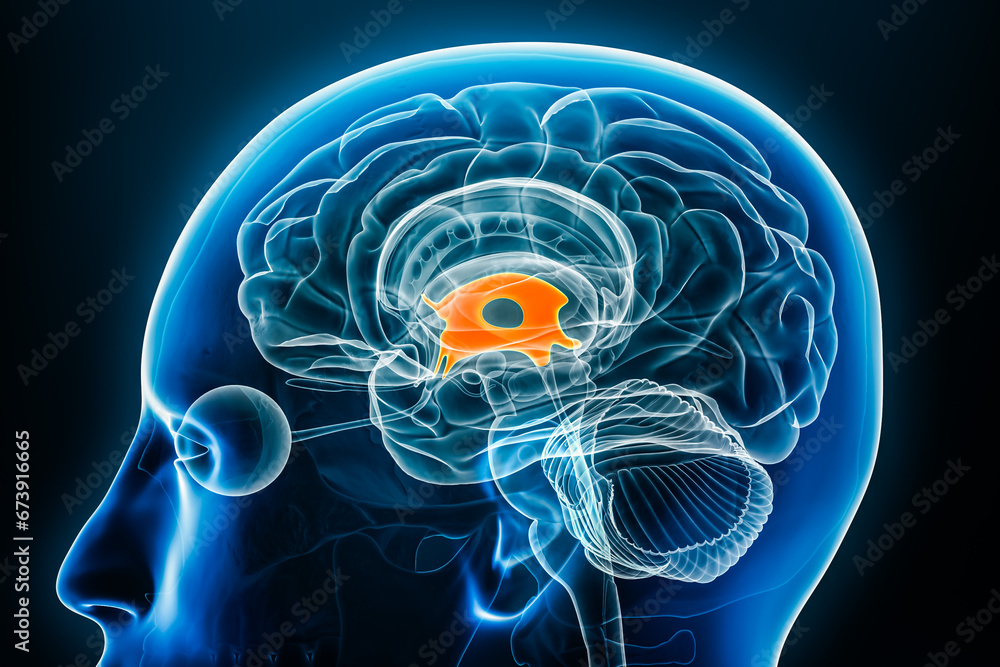 Third cerebral ventricle x-ray profile close-up view 3D rendering ...