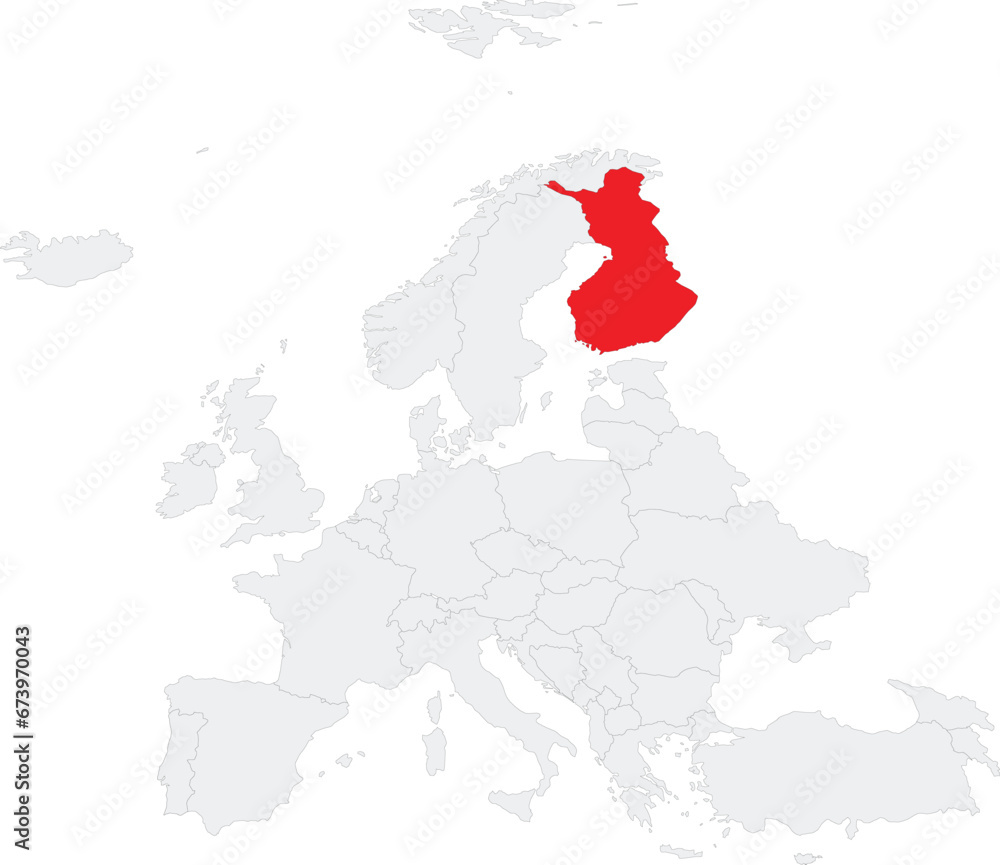 Red CMYK national map of FINLAND inside gray blank political map of ...