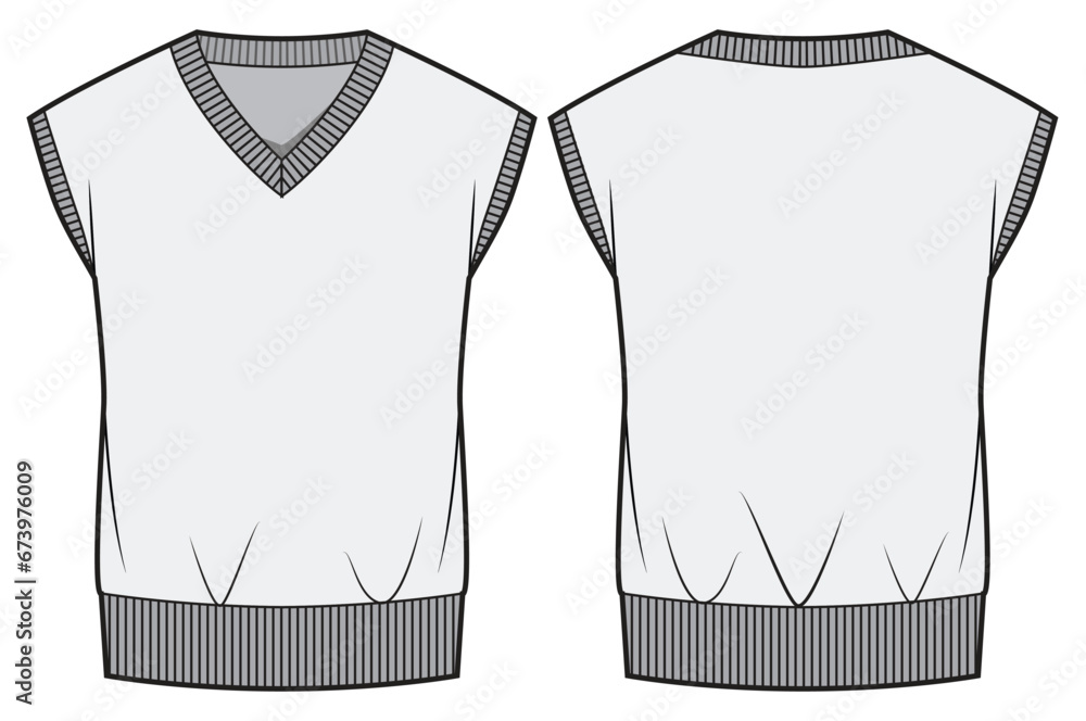 V Neck Sweater Vest Fashion Flat Sketch Vector Illustration, CAD ...