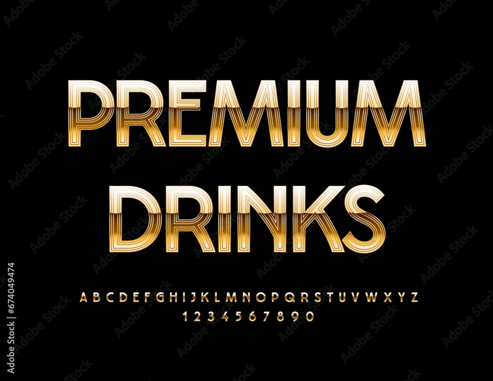 Vector modern advertisement Premium Drinks. Exclusive Gold Font. Elite ...