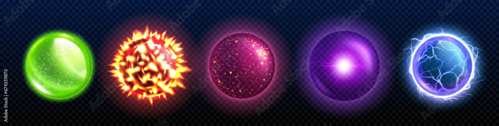 Magic game balls set isolated on transparent background. Vector ...