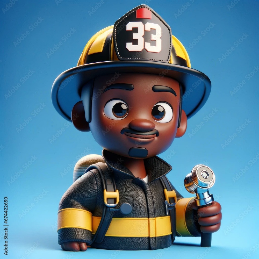 Animated Movie Inspired Black Male Firefighter Character with Stylized ...