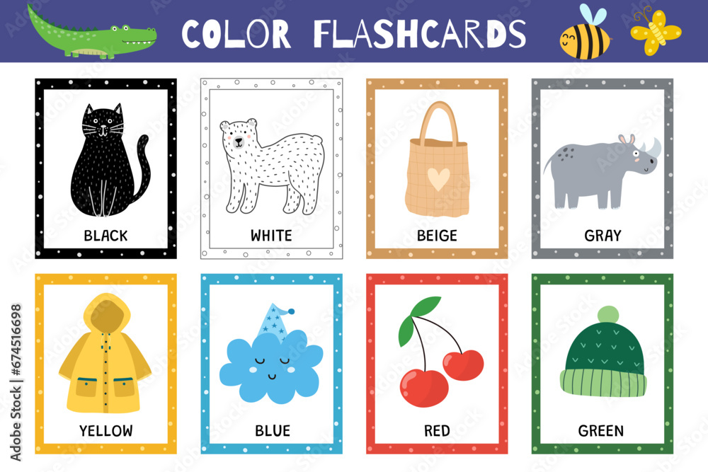 Basic colors flashcards collection for kids. Flash cards set for ...