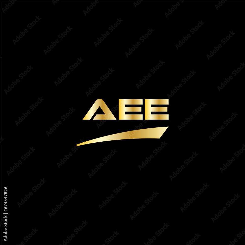 AEE initial letter logo on black background with gold color. modern ...