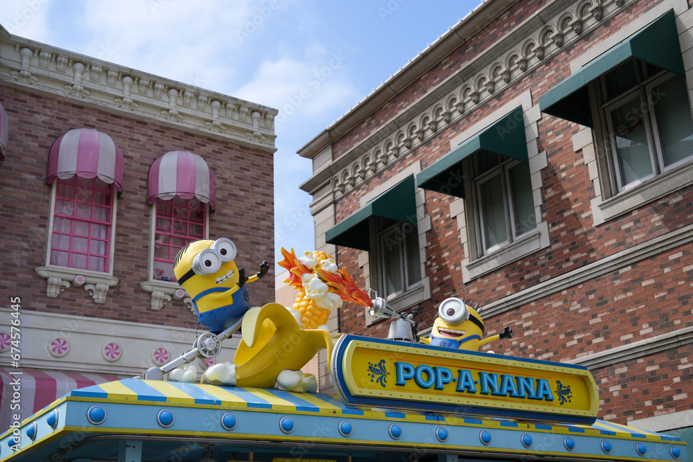 Japan - April 03, 2023: Minions Popcorn Banana 3D decoration on food ...