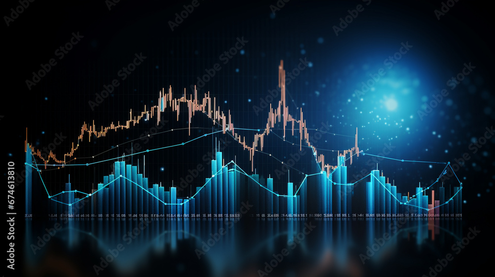 Financial chart with moving up arrow graph and world map background ...