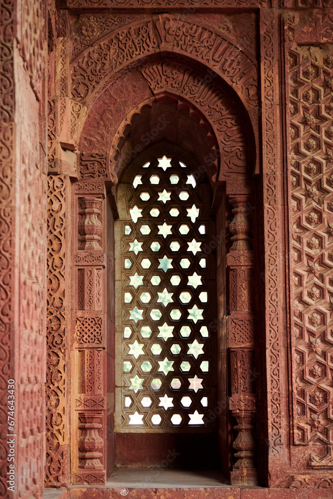 Decorative window shutters of Alai Darwaza landmark part of Qutb ...