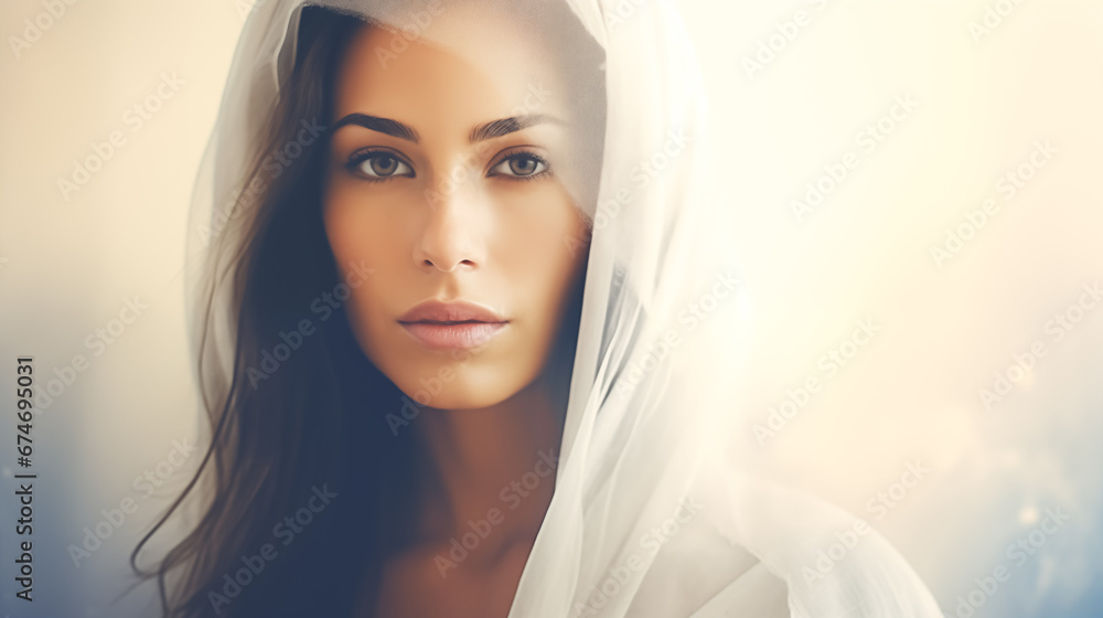 Portrait of young beautiful biblical woman. Christian illustration ...