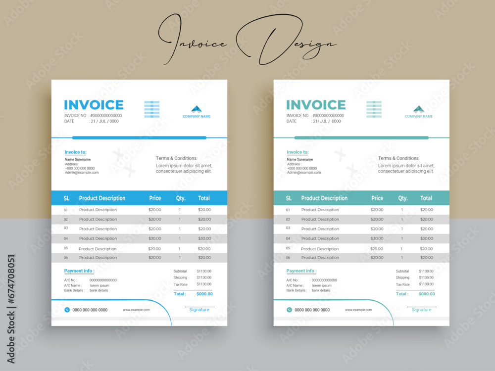 Vector de Stock Invoice Design. Business invoice form template ...