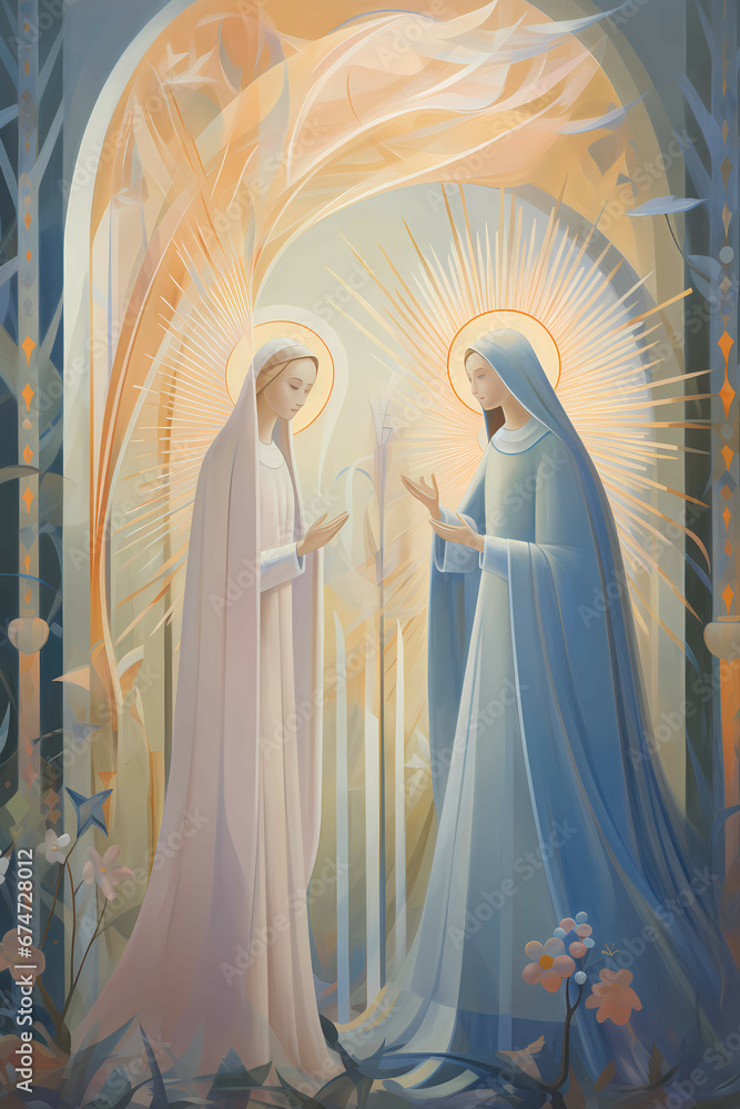 Annunciation of Mother Mary angel Gabriel pastel halo blue yellow art ...