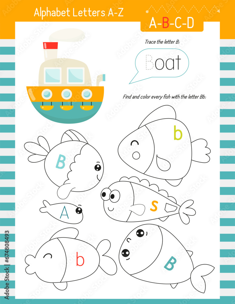 Letter Trace, find and color Worksheet for Kids Activity Book. For ...