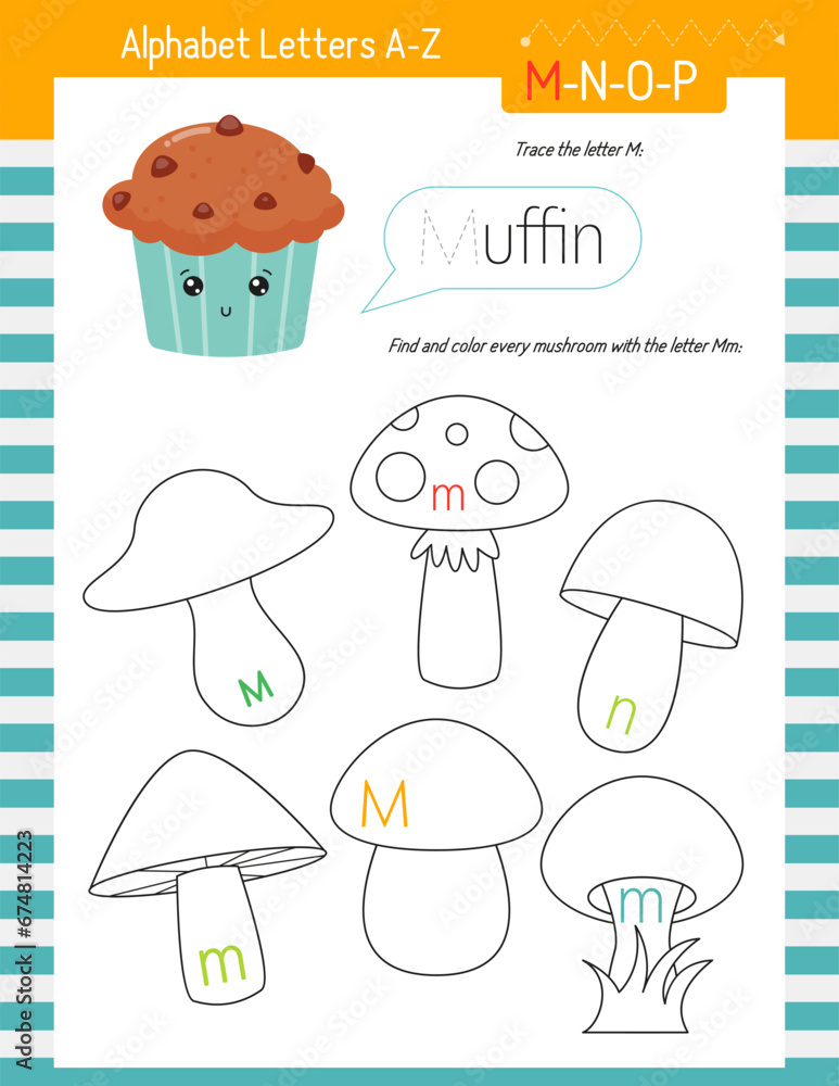เวกเตอร์ Stock Letter Trace, find and color Worksheet for Kids Activity ...
