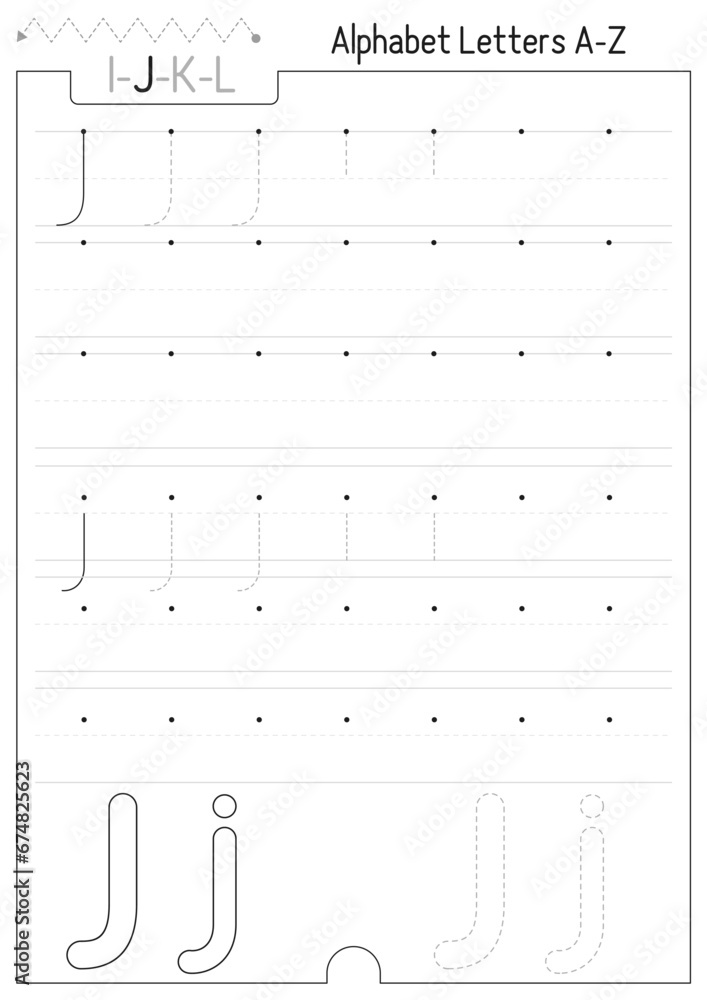 Letter Tracing Worksheet. For Letter J capital and small. Preschool ...